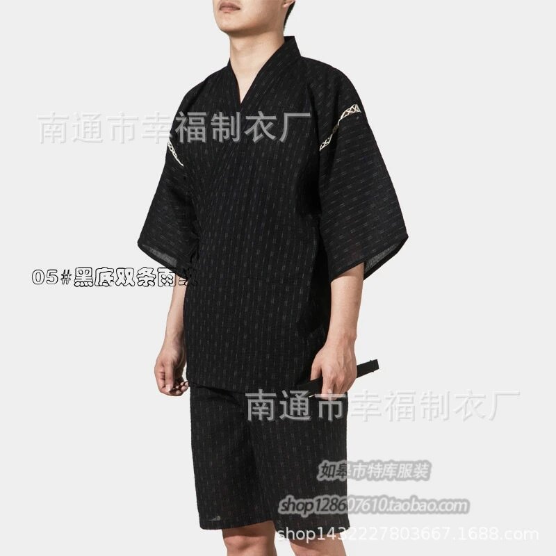 Черное мужское кимоно Jinbei, хлопок, L, 05