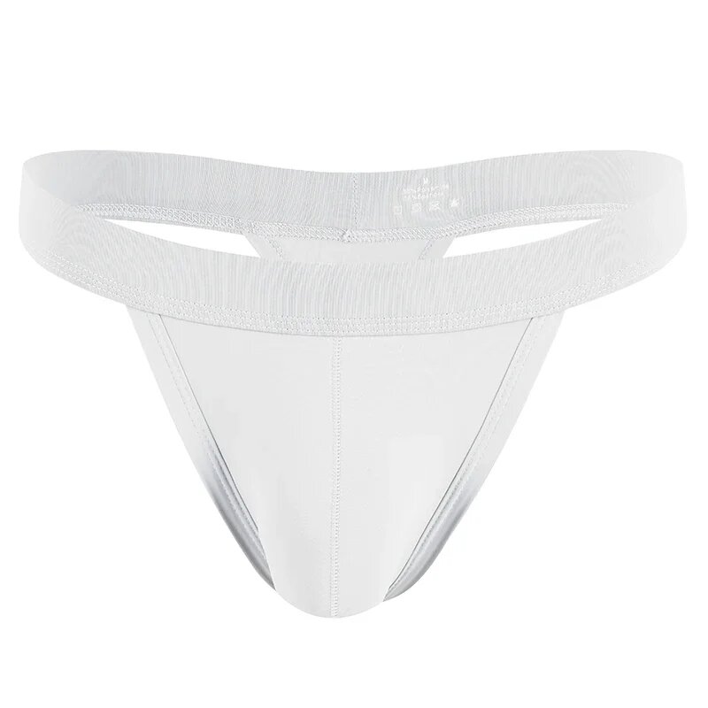 Стринги мужские однотонные с низкой посадкой, пикантные простые Т-образные трусики-танга, с синим мешочком, нижнее белье Белый, L, White