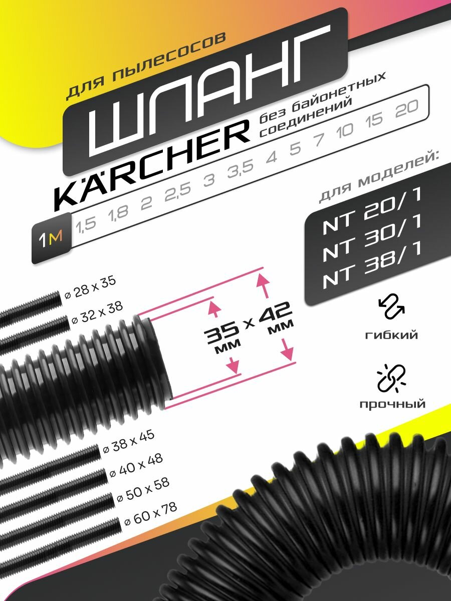Шланг гофрированный длиной 1 м. для пылесоса Karcher серий NT