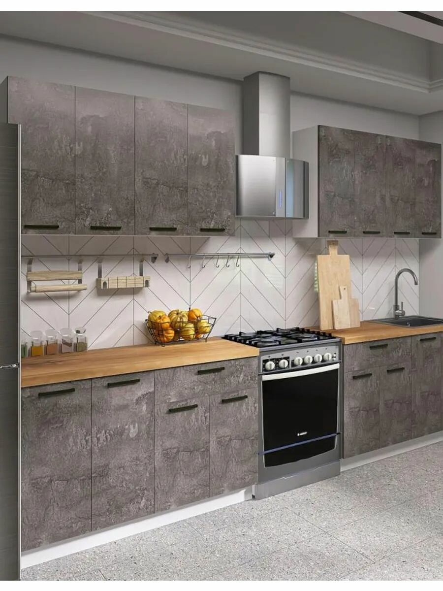 Кухонный гарнитур Урбан 2.4 м, мебель для дома и кухни, Белый / Камень темный