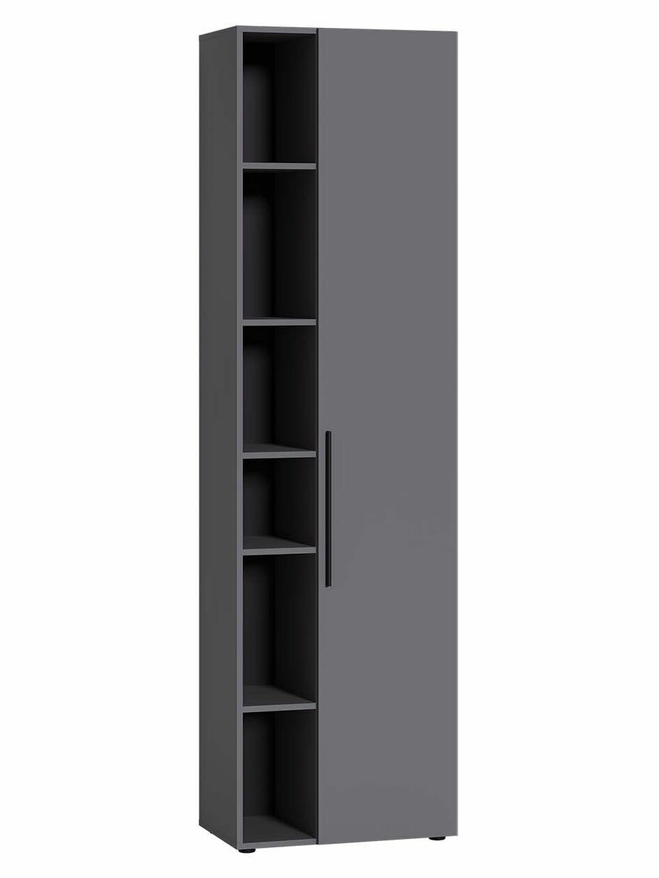 Распашной шкаф для одежды и хранения вещей Эйр с полками, 62х38.1х219.5 см, Серый графит