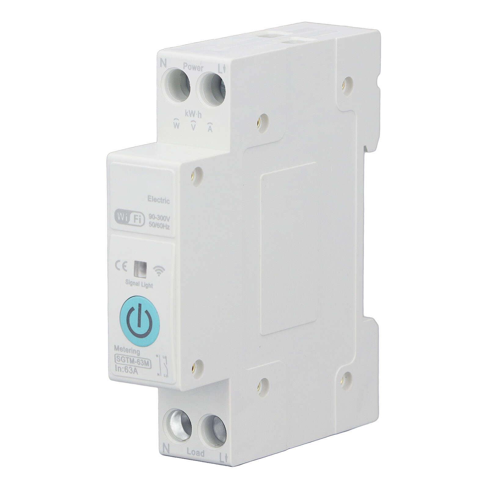 WiFi Smart Circuit Breaker с измерением Wireless Remote Control Switch Breaker для домашнего использования DIN Rail Mount AC 90‑300V 63A 2 Pole (ширина: 18mm внутренний нейтральный провод через, только живой провод отключен) IP20 Категория установки II