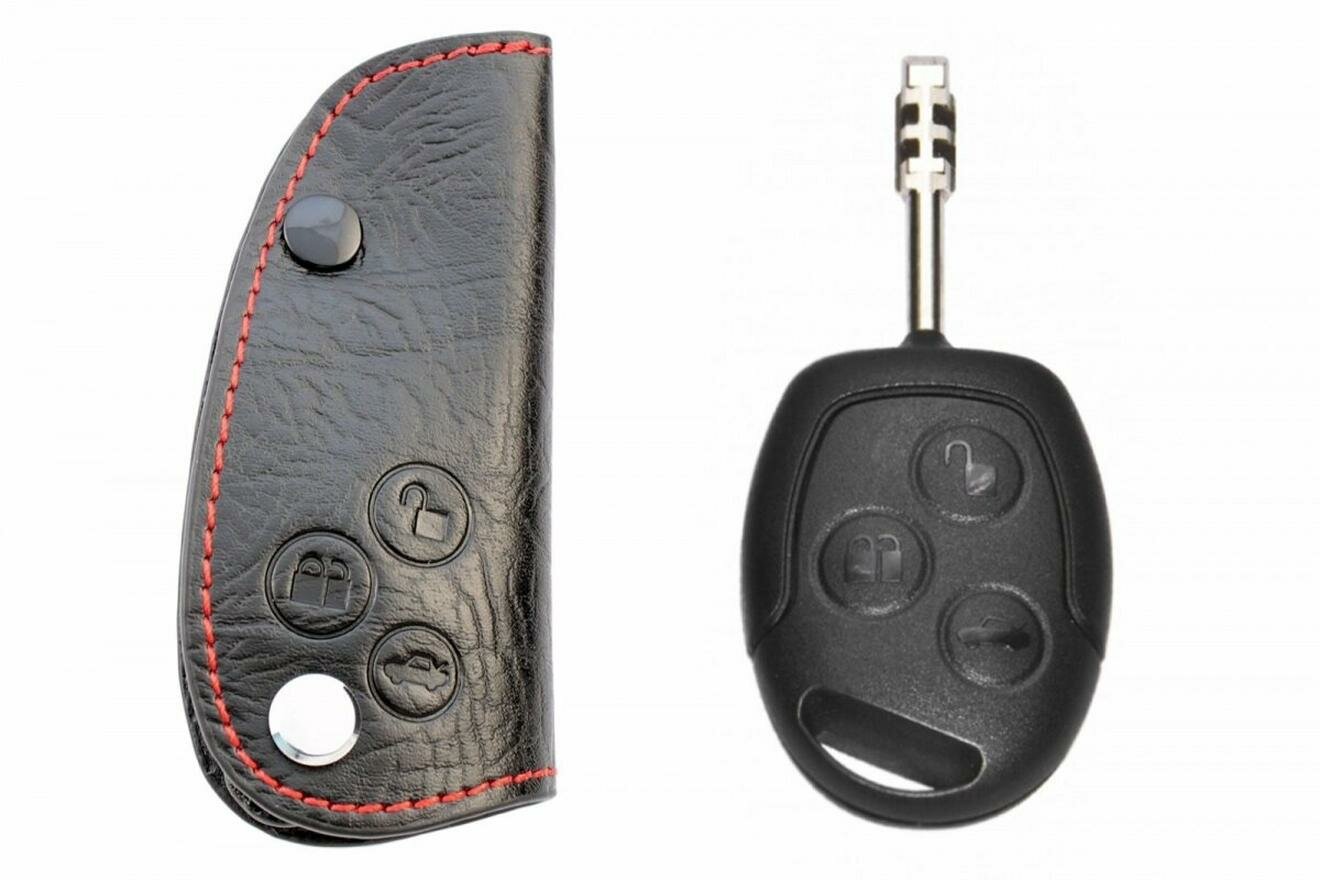 Чехол для автомобильного ключа Ford (Форд) Цвет Черный Нить Красная