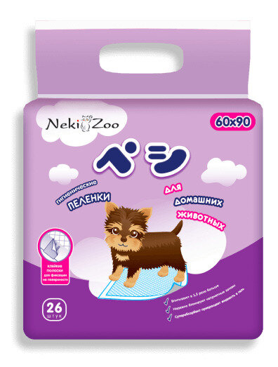 Пеленки Maneki для домашних животных гигиенические впитывающие NekiZoo, размер L(60х90см), 26 шт./уп.