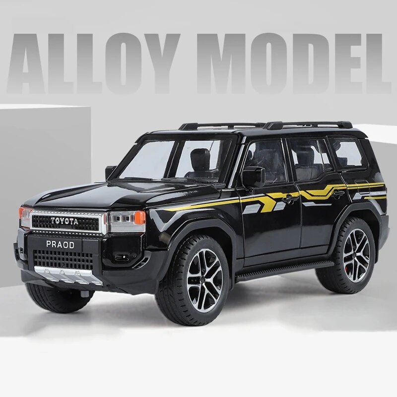 Игрушечный автомобиль Toyota 2024 PRADO Land Cruiser Lc250 металлический 1/24 Черный, Black
