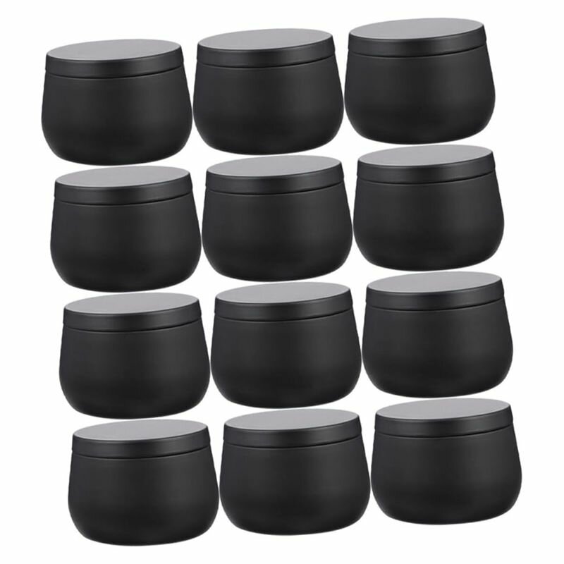 12 шт. Маленькая коробка для хранения с крышкой, жестяные банки для изготовления свечей, герметичные черные банки