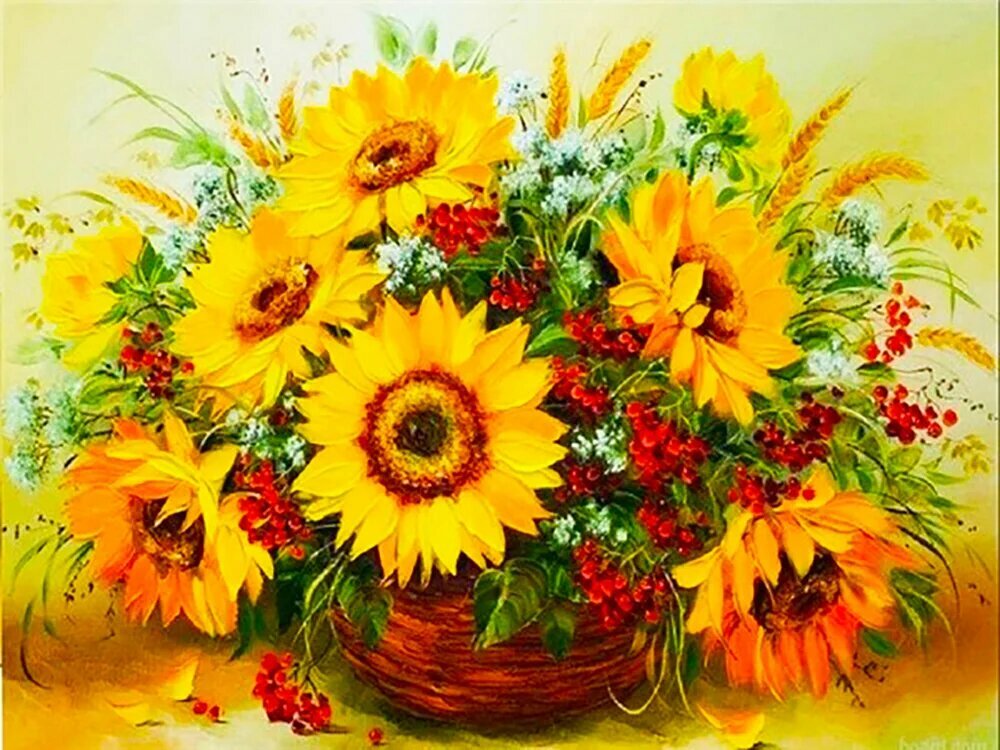 5D DIY Алмазная картина Подсолнух Букет Полная круглая Алмазная мозаика Цветок Алмазная вышивка Комплект Стразы Домашнее украшение