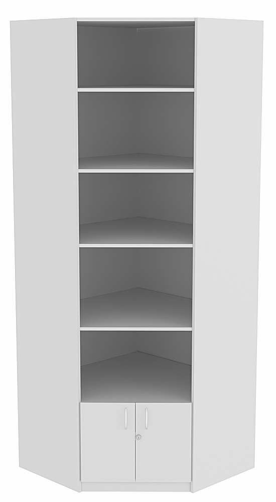 Высокий стеллаж угловой из ДСП серии Эконом Н-2400 мм №5-5 (торец 500 мм) с дверцами 410 мм, Серый