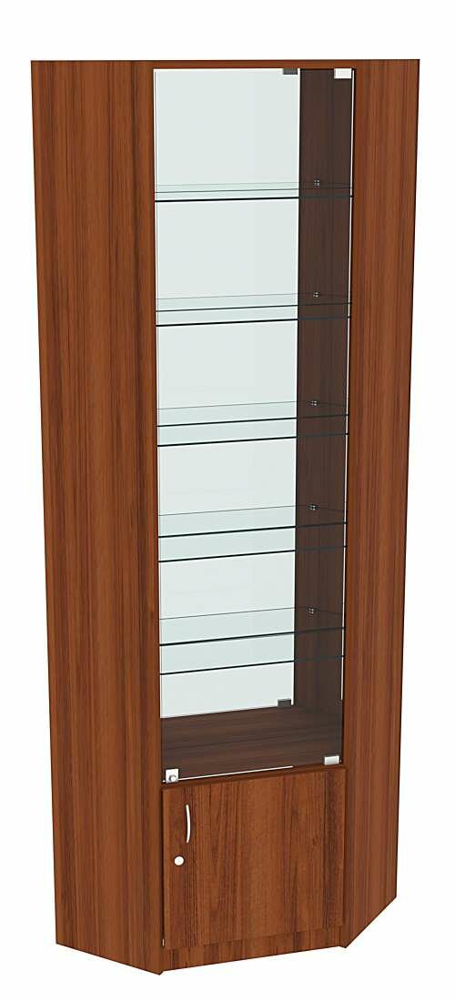 Угловая витрина сэсп-z №5-300 (З/C - Зеркало) со стеклянными полками и дверкой, Орех