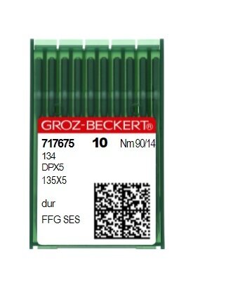Иглы Groz Beckert (прямострочка) №90/14 1пл. х10игл. DP-толстая колба 717675