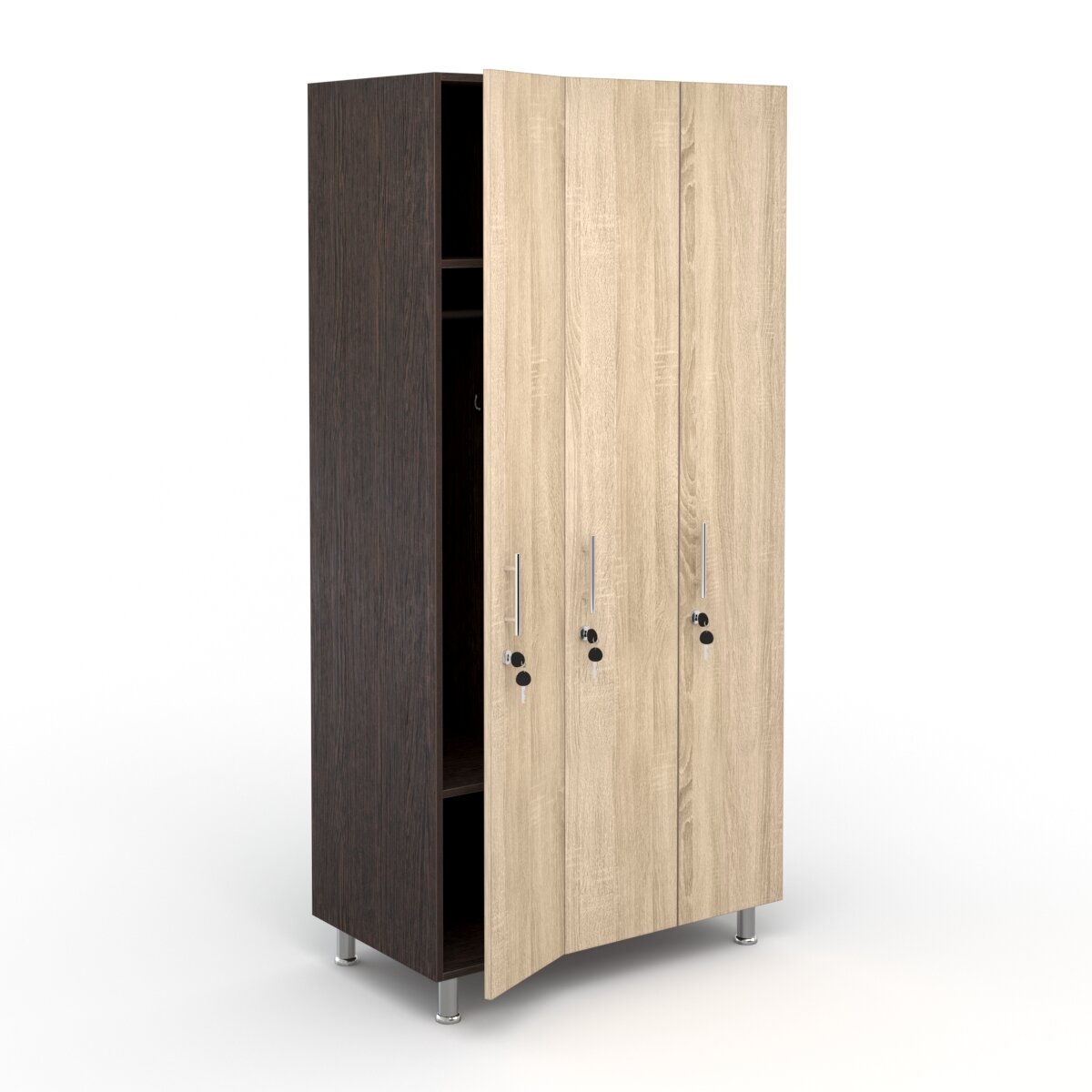 Шкаф для раздевалок 3х-секционный, Дуб Венге и Дуб Сонома. Производитель товара - компания Westcom.
