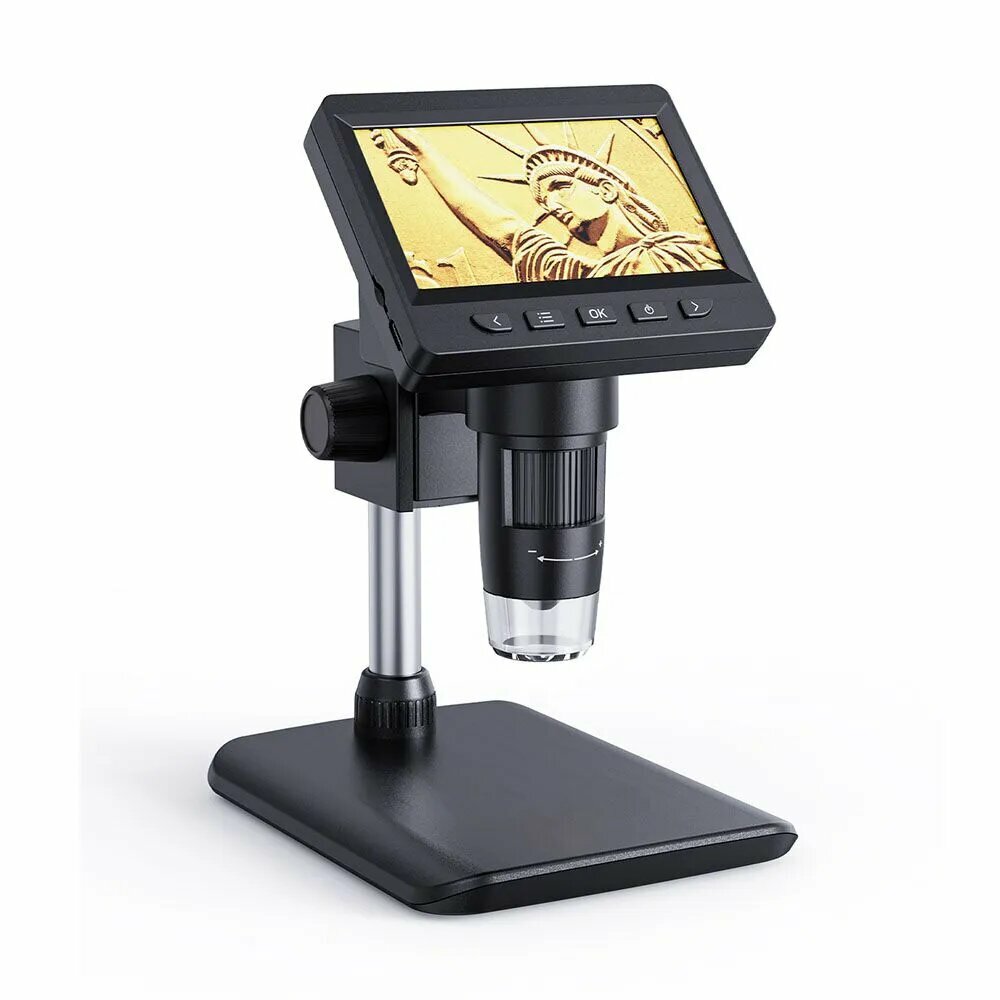 Цифровой монетный микроскоп с ЖК-дисплеем 4,3 дюйма, 1000-кратная лупа с 8 регулируемыми светодиодными лампами,