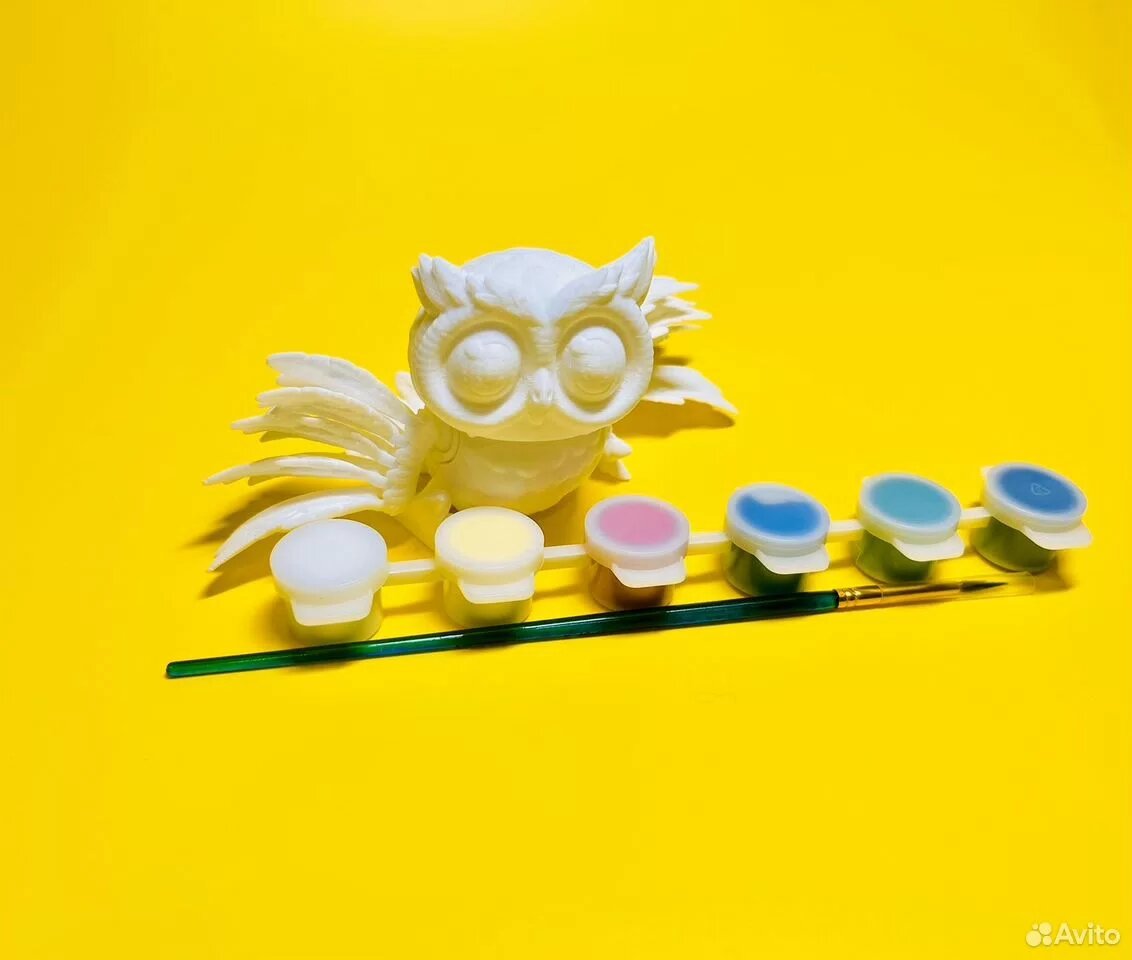 Игрушка-раскраска 3D "Сова", пластик, набор для творчества, цвет белый