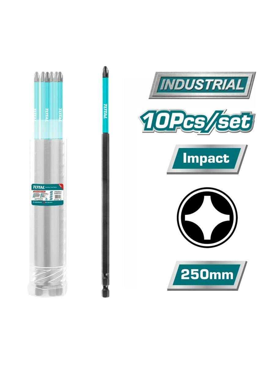 Набор ударных бит PH2 x 250 мм (10 шт. ) TOTAL TACIM16PH2103