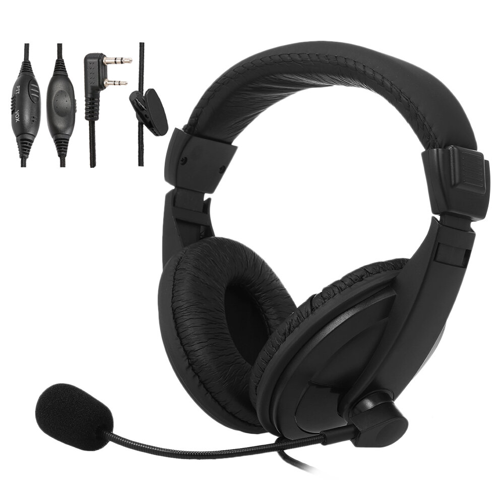 Наушник с микрофоном PTT VOX для рации Walkie Talkie Over Ear с шумоподавлением разъем Two Pin K для Kenwood BAOFENG UV-5R 888S Retevis H-777 черный длина кабеля 1.1м вес 196г пакет содержит 1 шт.