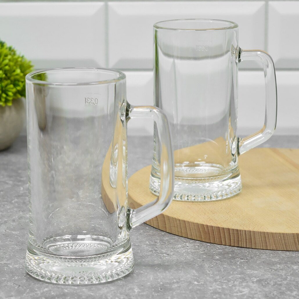 Набор пивных кружек 2 шт 330 мл «Время дегустаций» из стекла прозрачного, ручки, подарочная упаковка