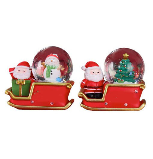 Santa Sleigh Ornament Crystal Globe Ball Light Resin Desktop Christmas Decoration with Battery For Gifts Home