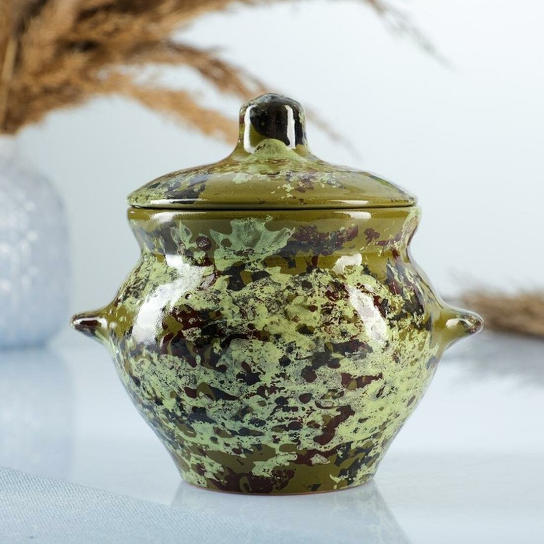 Горшок для жаркого Борисовская керамика "Малахит", керамика, 0,5 л, зеленый