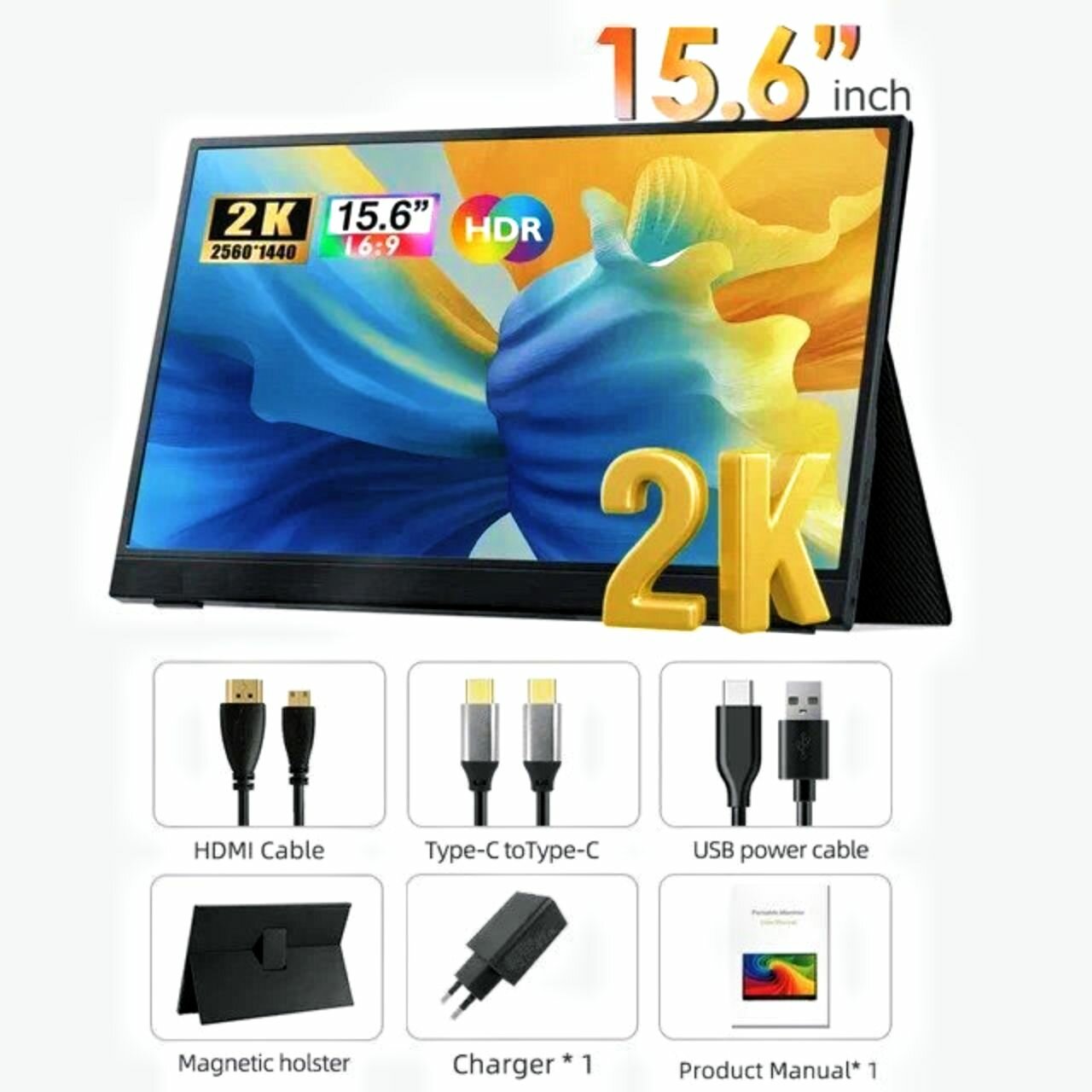 15.6" Портативный монитор Camerios 60Hz QHD (2560x1440), черный