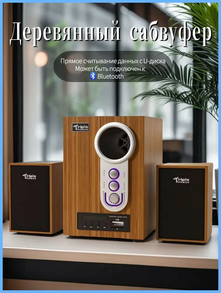 Колонки для компьютера TP-300, сабвуфер 4 дюймов, деревянный