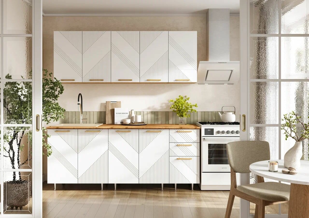 Кухня Ирис 2,0м (490) (Браш Вайт, Дуб Крафт (Дуб вотан)