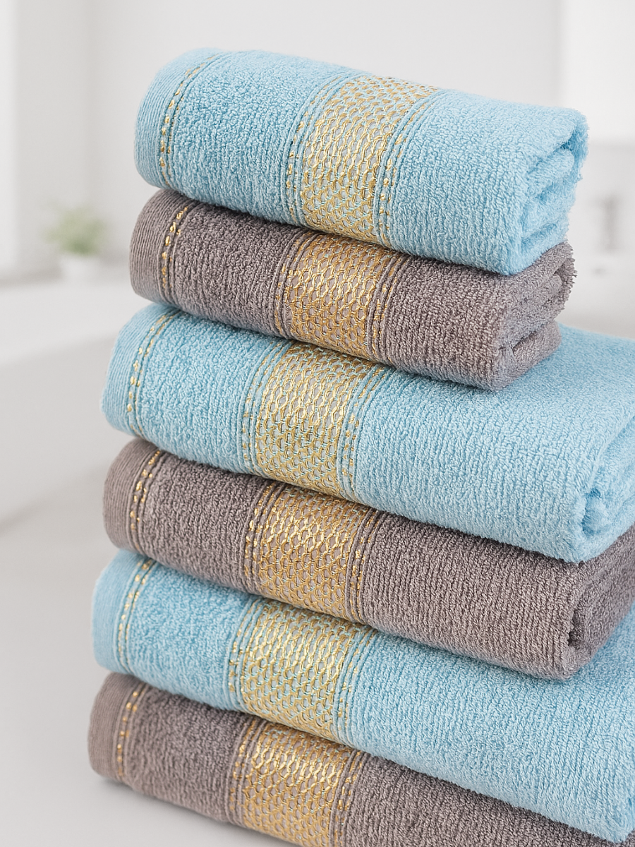 Полотенце банное набор Ночь Нежна "Goldy" 70х130см, 50х80см и 30х60см 6шт цвет голубой/серый