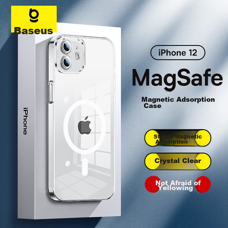 Baseus IPhone 12 Case, IPhone 12 Protective Cover with MagSafe Magnetic Charging, Anti-Slip, Shockproof, Mirror Finish, Trendy for Men And Women, Fully Transparent