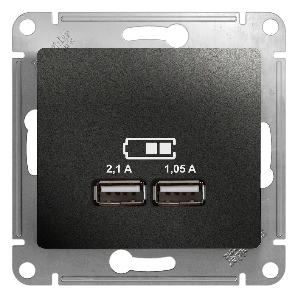 Systeme Electric ( Schneider Electric) Glossa Антрацит Розетка USB 5В/2100мА, 2х5В/1050мА GSL000733 SE GSL000733
