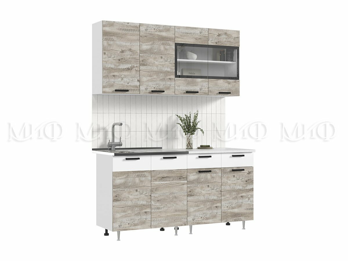 Кухня 160см прямая Миф Рио NEW 1,6м (490) (Юкон/Белый, Белый (Антарес))