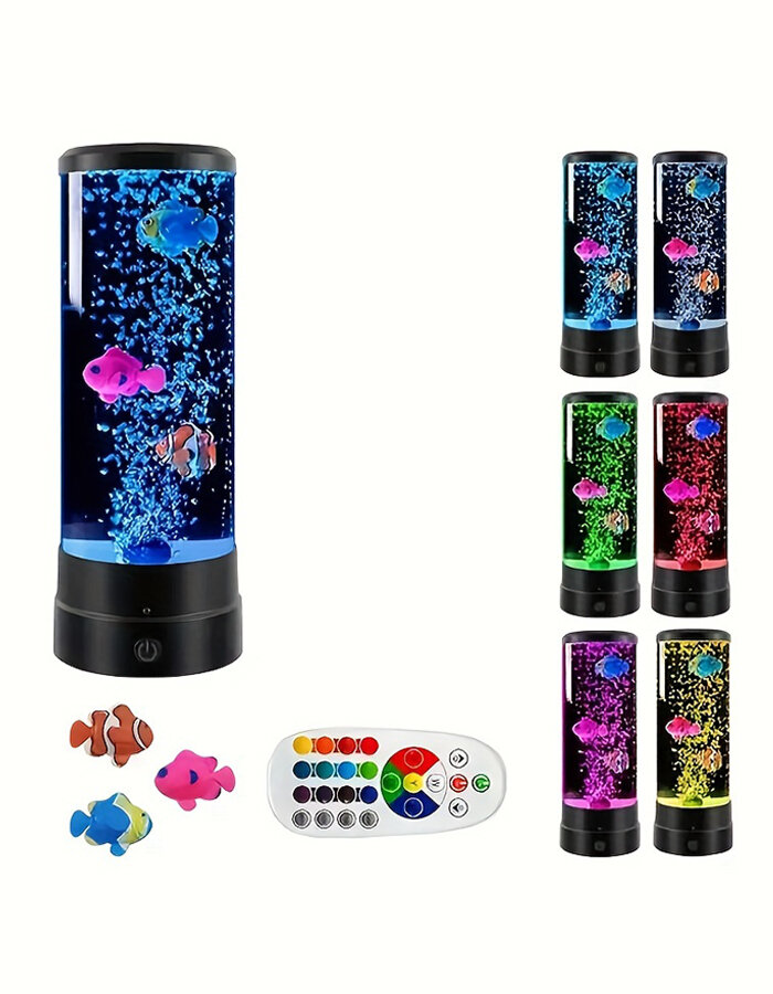 Светодиодная разноцветная большая лампа-рыбка с пузырьками, лампа-медуза, ночник для спальни с USB-подключением
