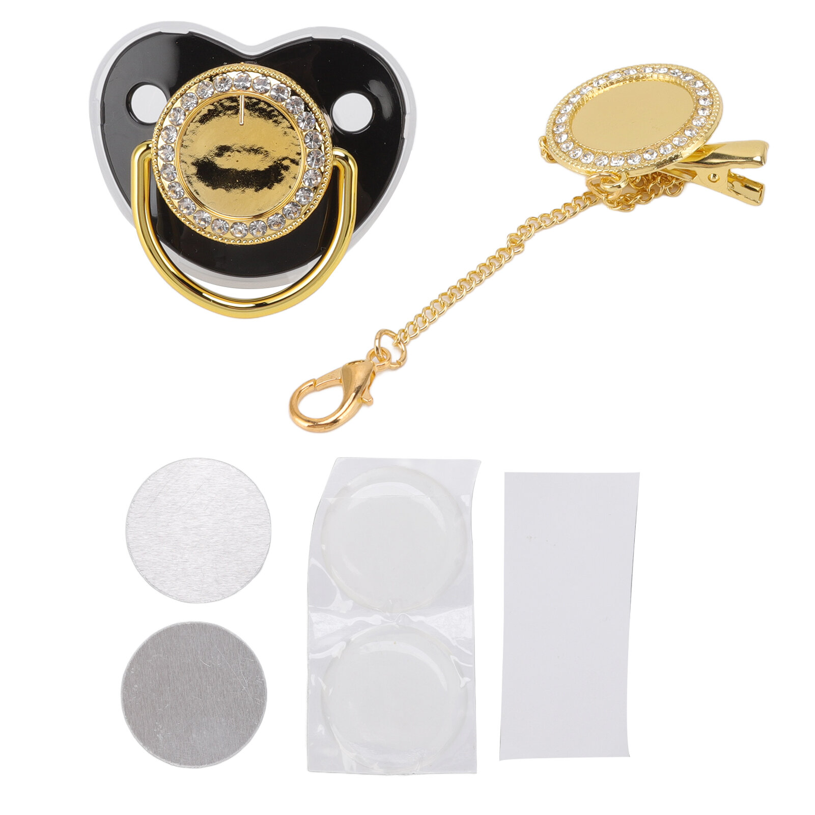 Baby Pacifier Stylish Toxic Free DIY Photo Decoration Infant Bling Clip Set for Newborn Black M