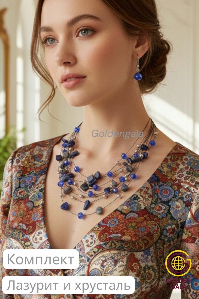 Комплект бижутерии GOLDEN GALA: колье, стекло, хрусталь