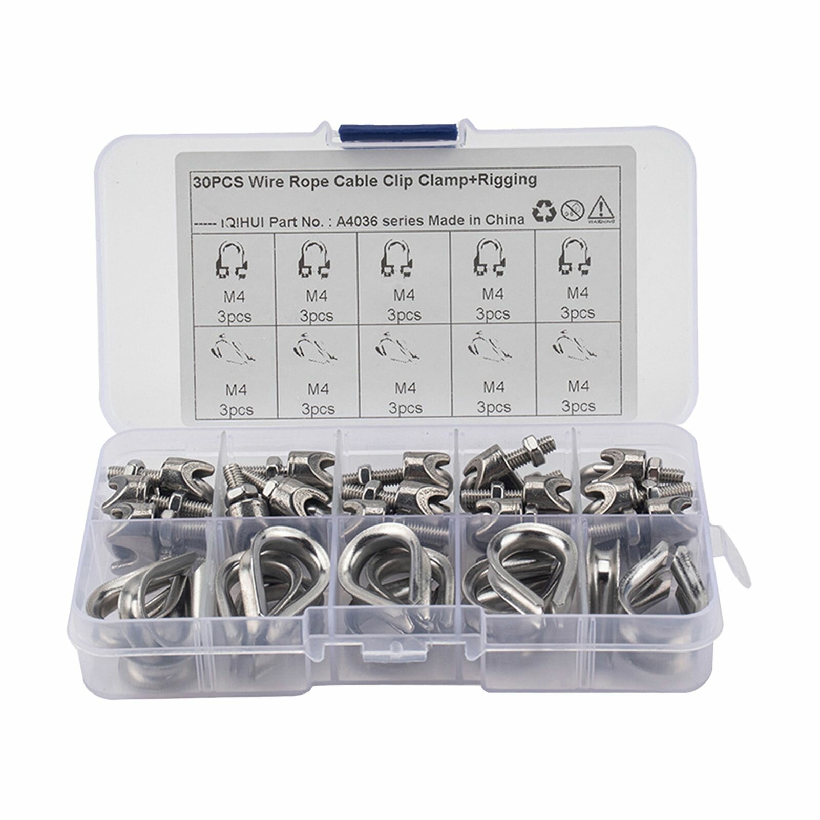 Зажимы для троса с коушем, M4, 30 шт, нержавейка 304