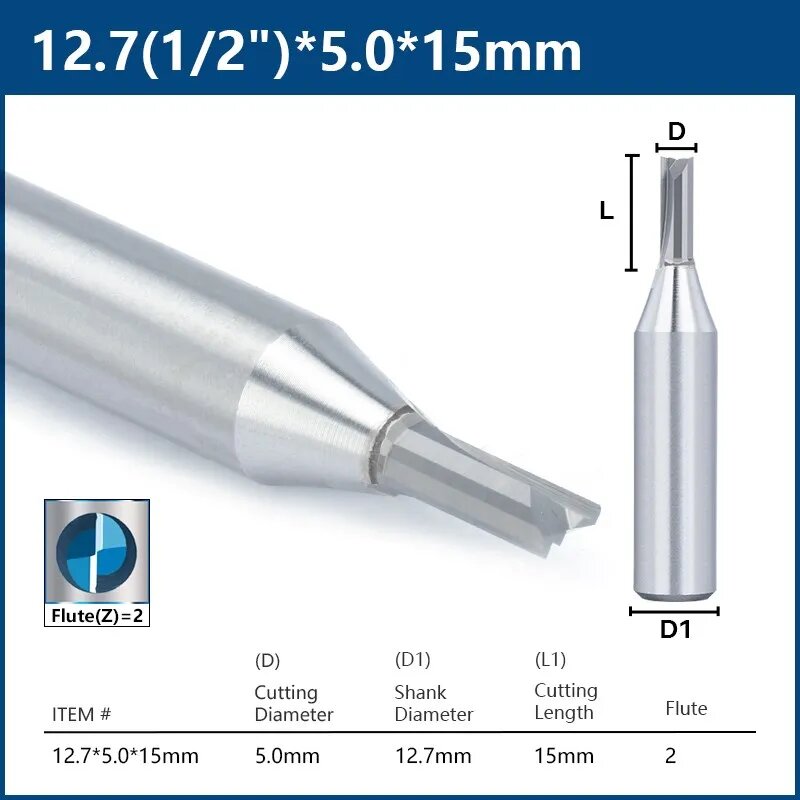 Концевая фреза XCAN 2RZD127312 для дерева, 12.7x5x15mm