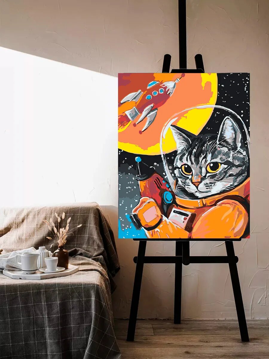 Картина по номерам Мем Кот Животное Космос