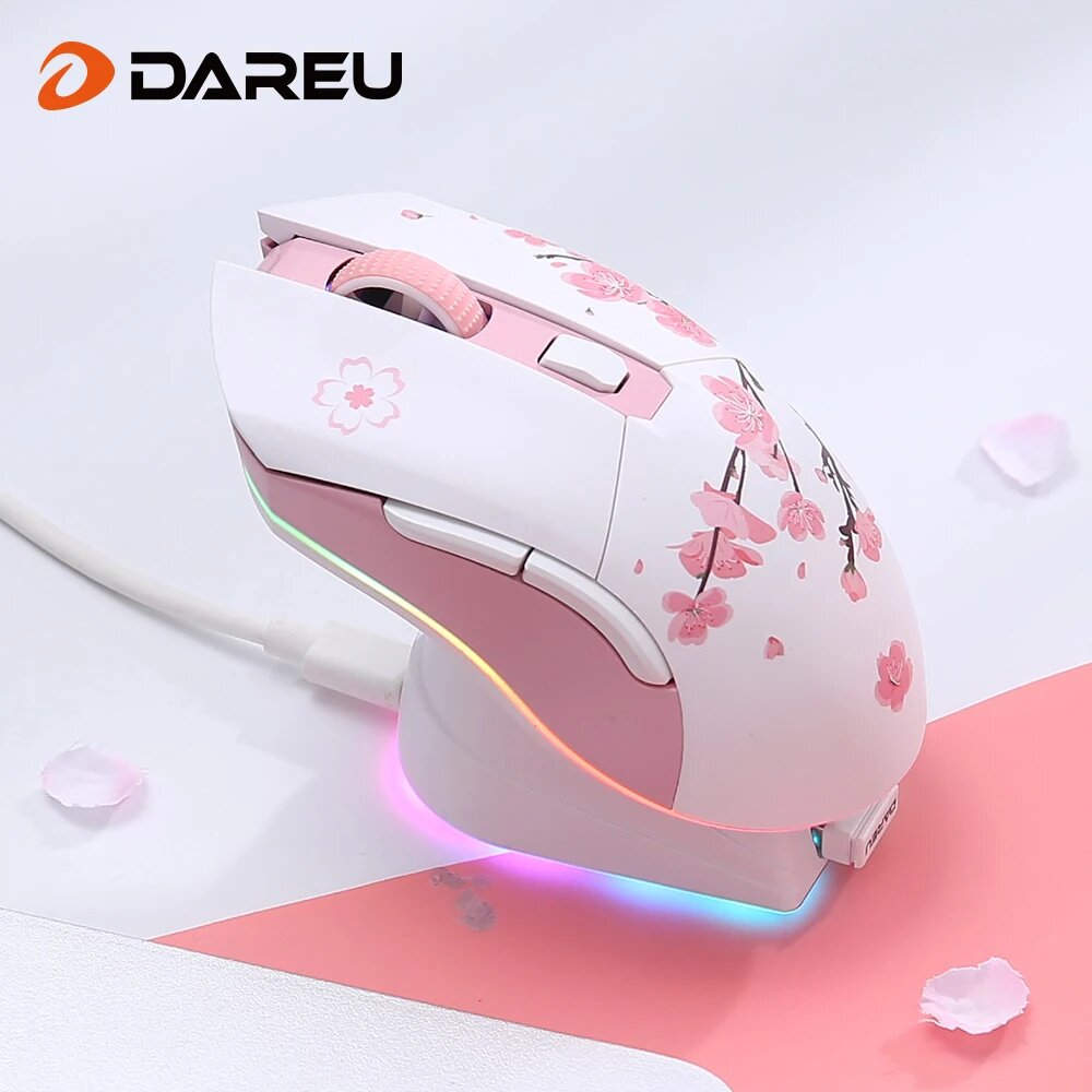 Беспроводная мышь Dareu EM901X Pink с цветком сакуры