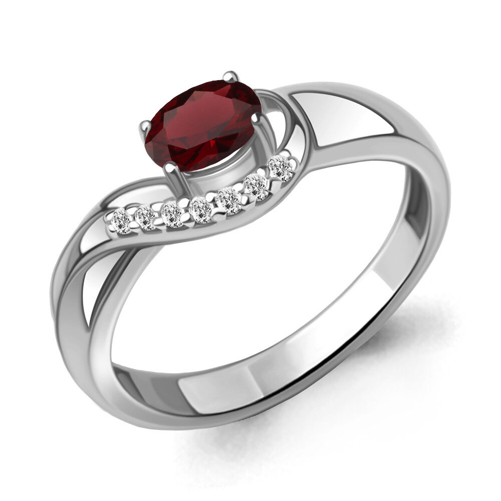 Кольцо, серебро, 925 проба, фианит, гранат