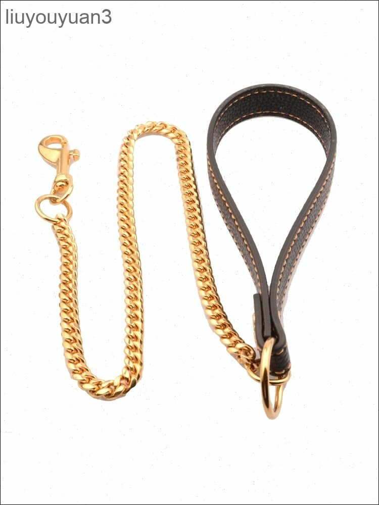 Золотая/Серебряная цепь для собак 10 мм кожаный поводок с металлической фурнитурой, нержавеющая сталь, для средних собак