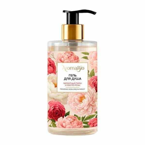 Гель для душа бархатный пион и масло розы AromaBio/АромаБио 420мл