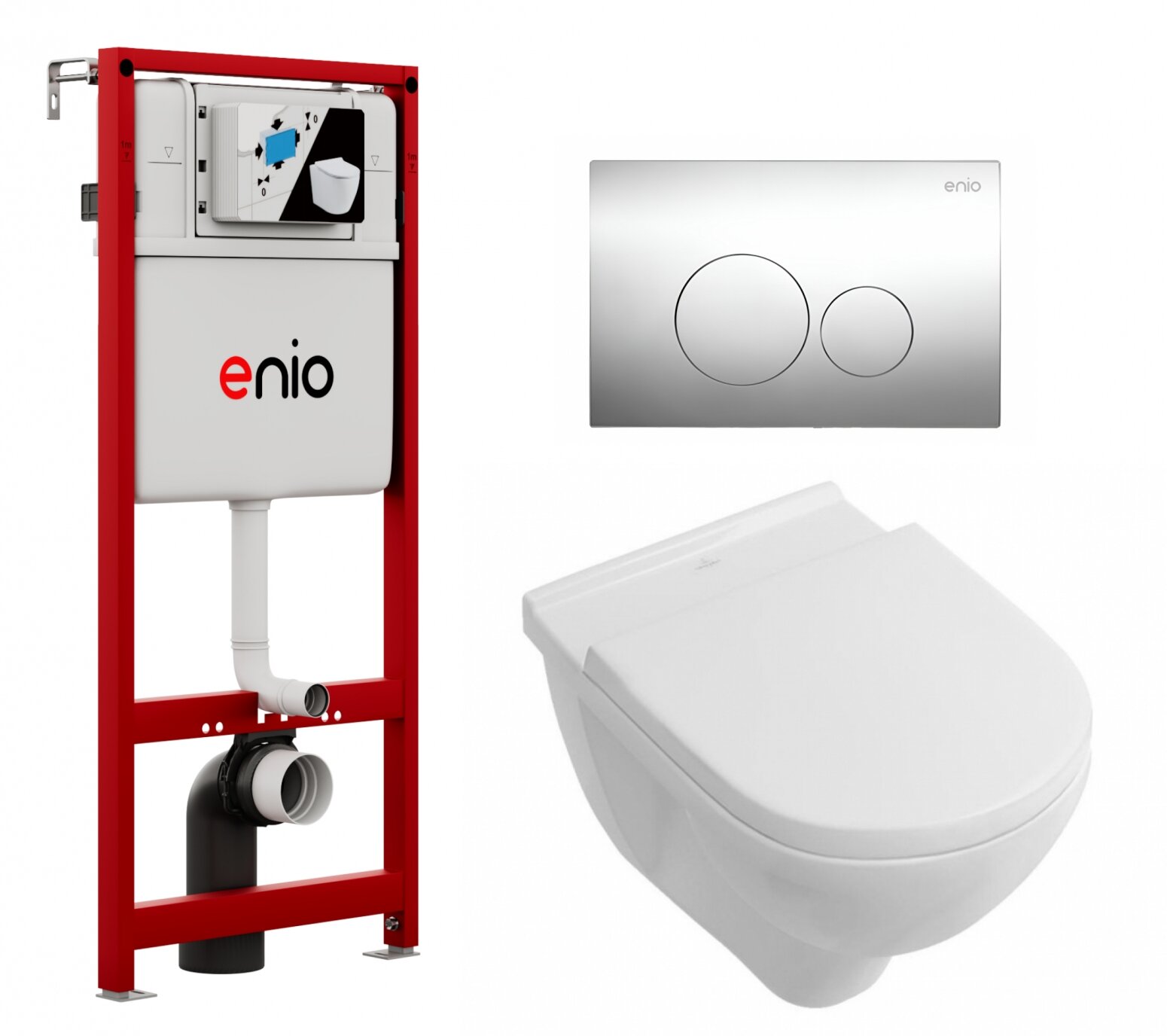 Комплект 3 в 1 инсталляция Enio Profi EN7050050 + Унитаз подвесной Villeroy & Boch O Novo + кнопка хром Sfera