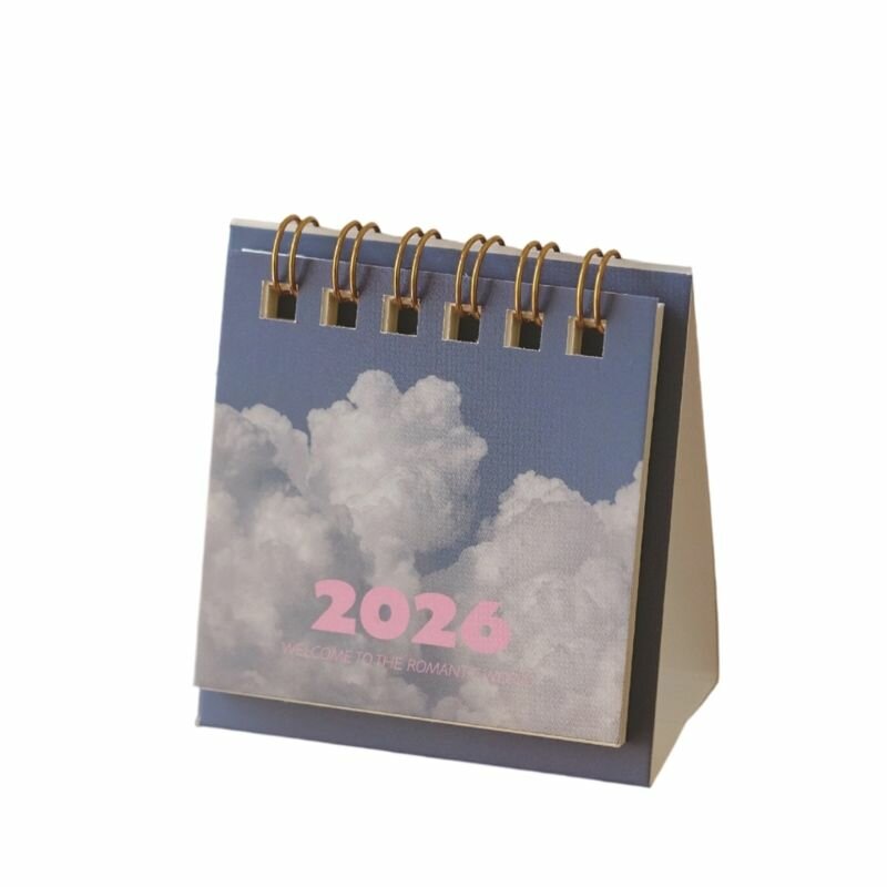 (1 шт.) Маленький настольный календарь на 2026, креативный мини-календарь - Плывущие облака и закат
