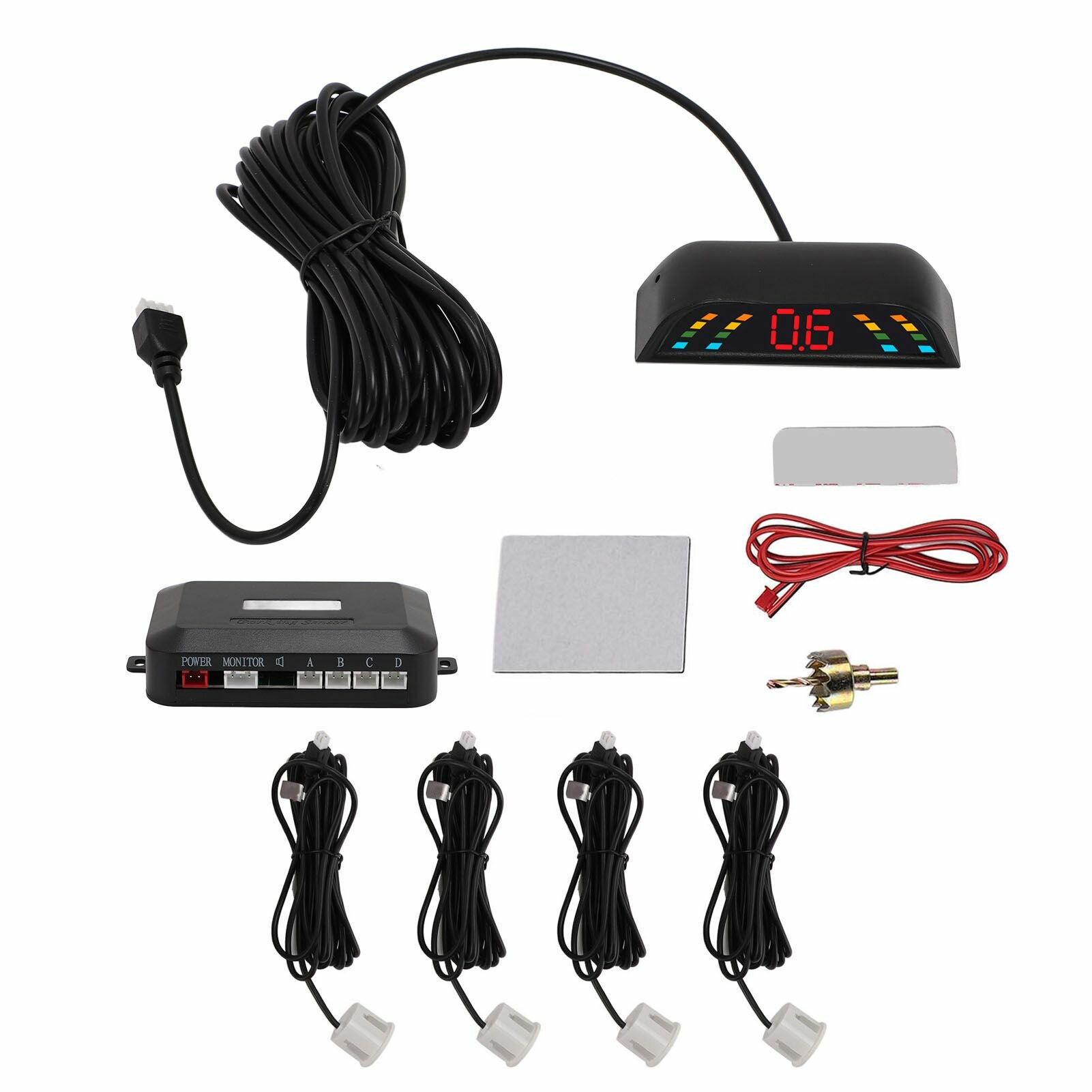 Радар парковки с 4 датчиками, звуковой сигнал, белый