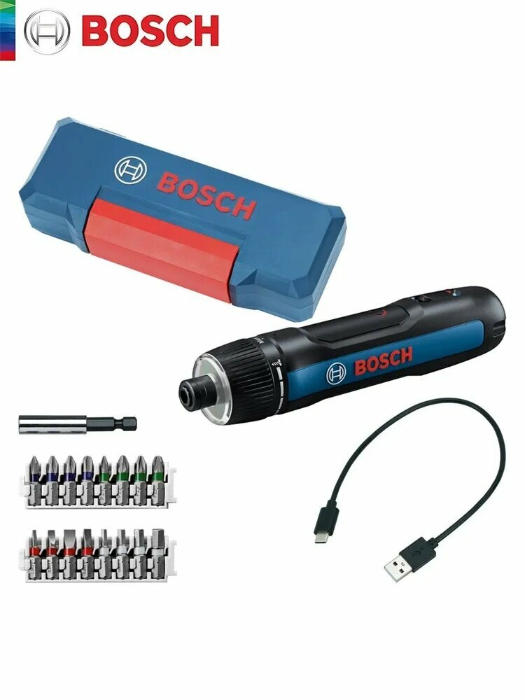 Отвертка аккумуляторная Bosch GO 3, шуруповерт с удлинителем и 16 долотами