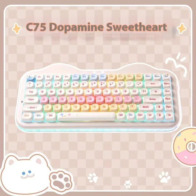 Ajazz YUNZII C75 Механическая беспроводная клавиатура 75% RGB Candy Switch, Dopamine sweetheart