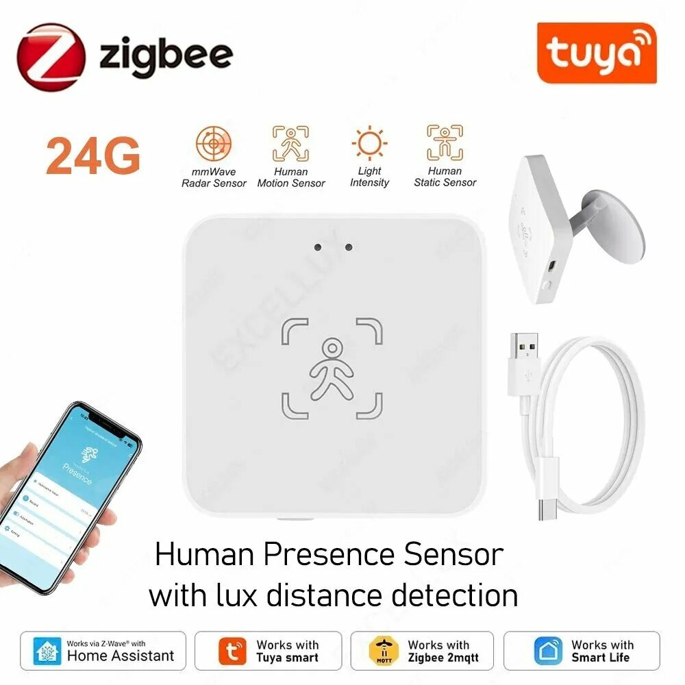 Умный датчик присутствия человека Zigbee 3.0, 24G микроволновый Радар Датчик USB