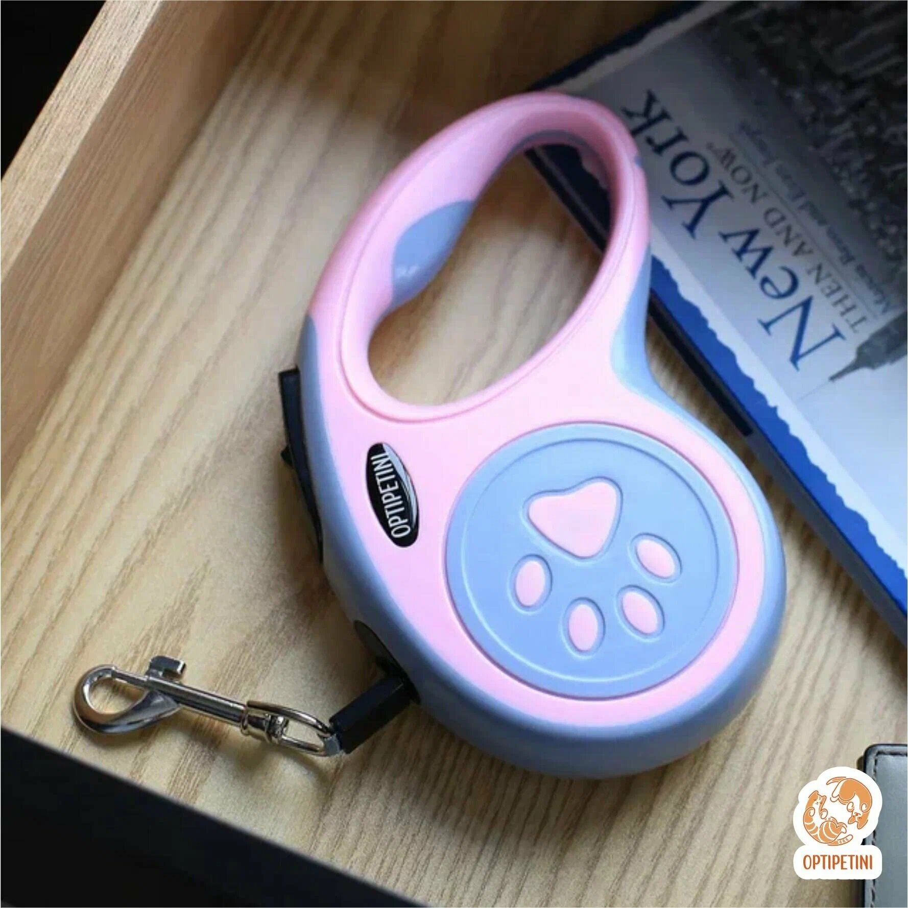 Поводок рулетка для собак и кошек, для мелких и средних пород, 5 метров, розовая