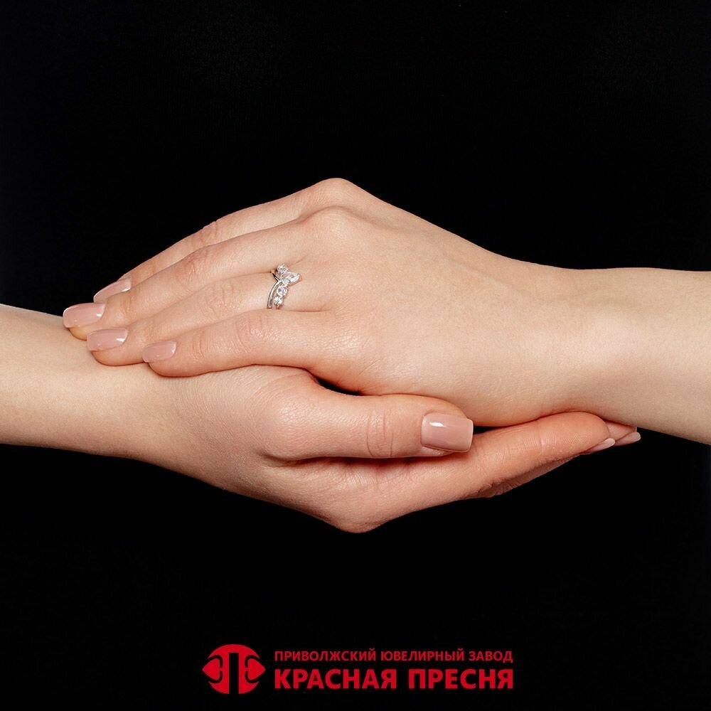 Кольцо Красная Пресня, серебро, 925 проба, платинирование, фианит, размер 18.5, серебристый — фото 1