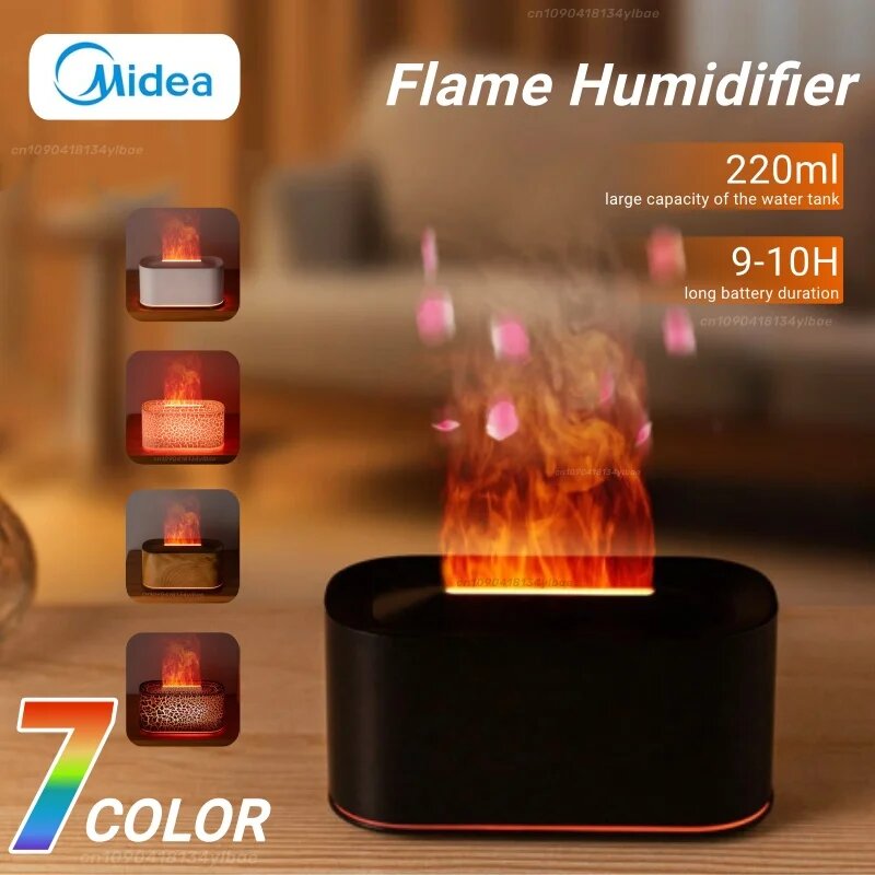 Увлажнитель Midea с пламенем Черный, B