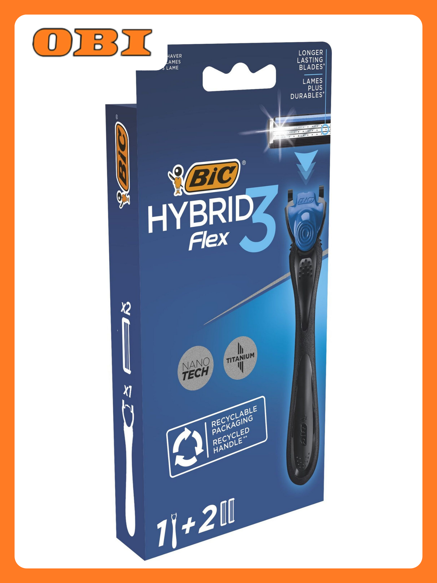Бритвенный станок BIC Hybrid Flex 3, нержавеющая сталь, 3 лезвия, плавающая головка, оранжевый/черный