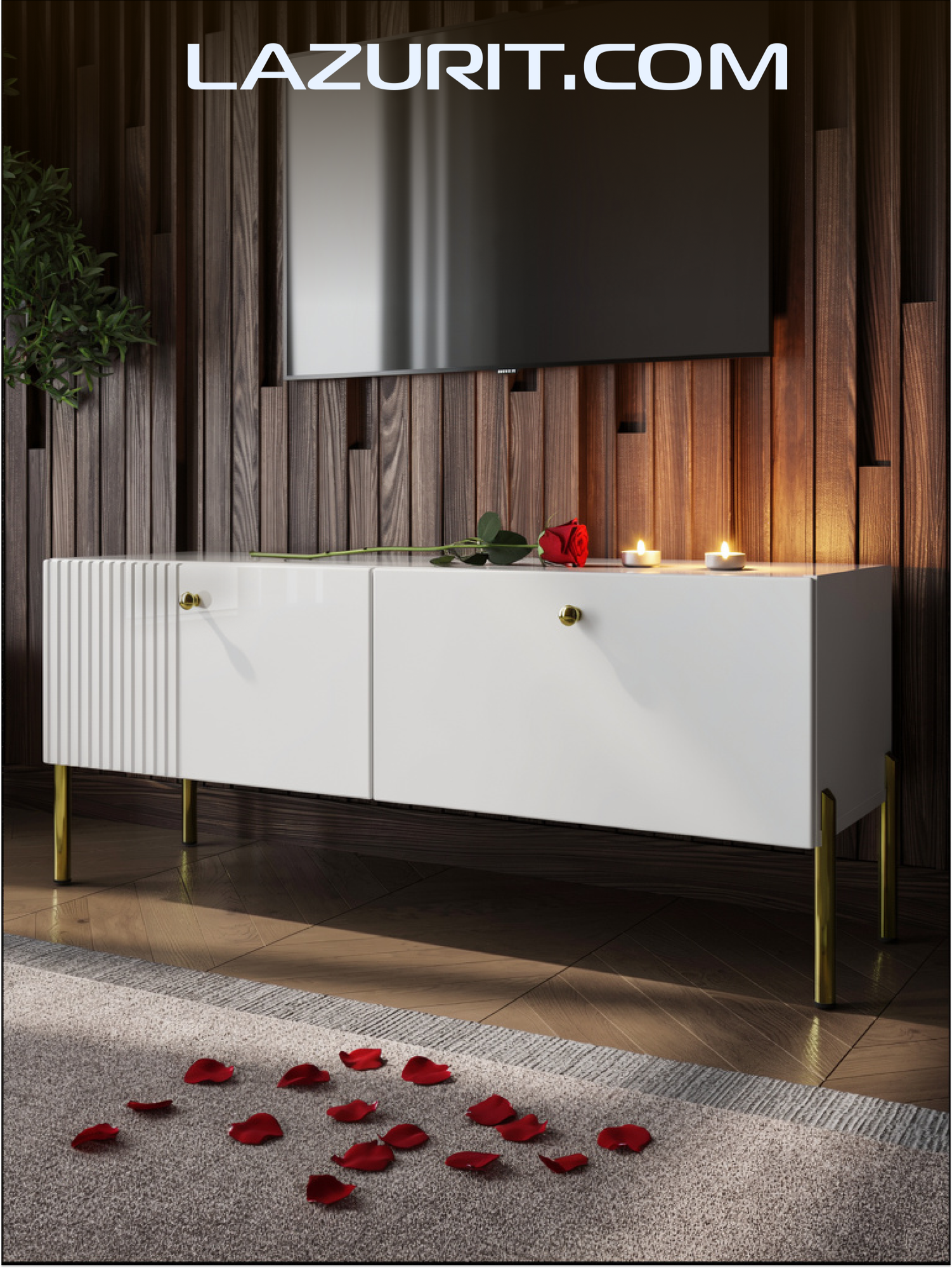 ТВ Тумба под телевизор напольная с ящиками Lazurit Opulentia комод под тв на ножках 116,6х45х36 см белая